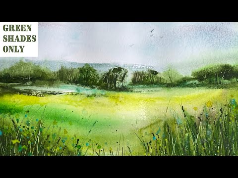 How To Create A Watercolor Landscape Using ONLY Green Paint!