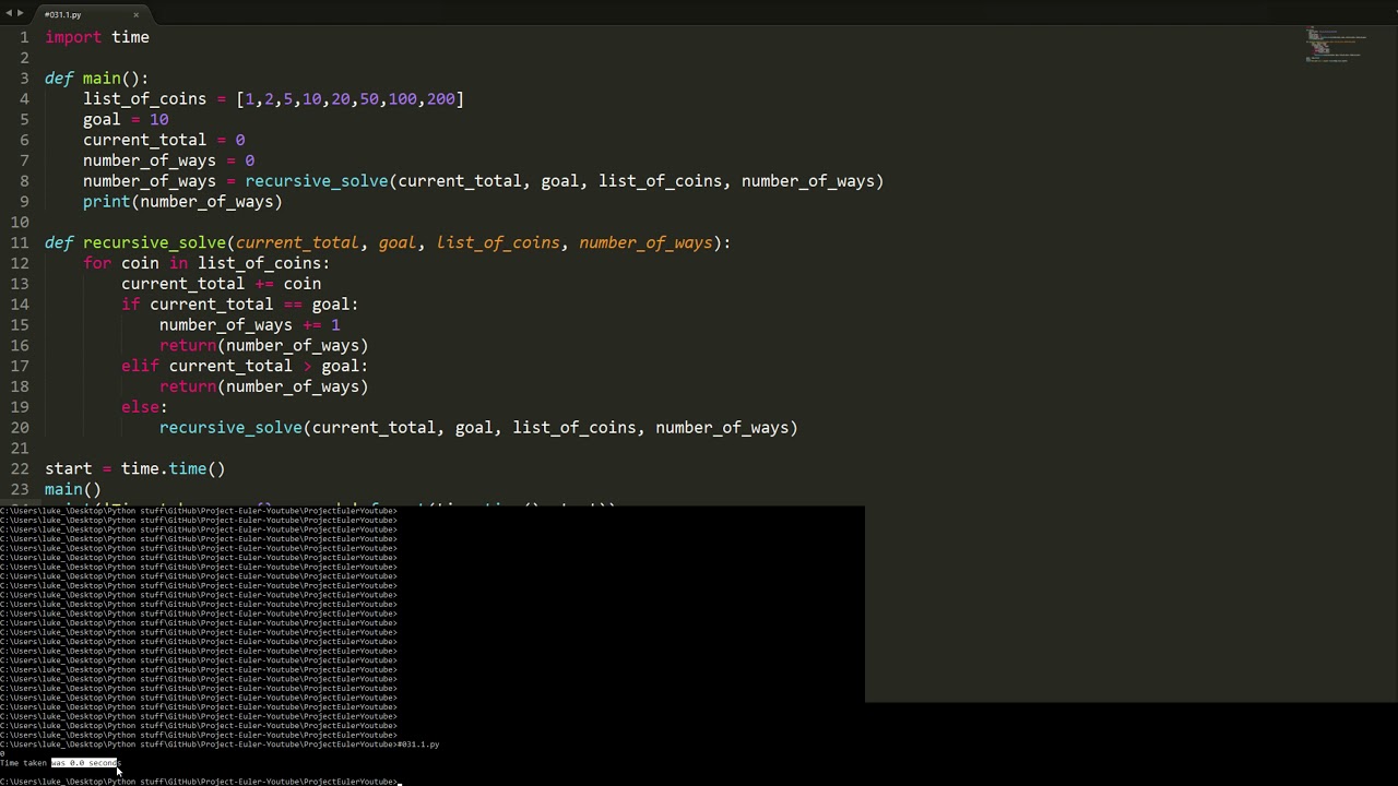 Python Beginner tutorial series using project Euler #31.1 - Coin sums