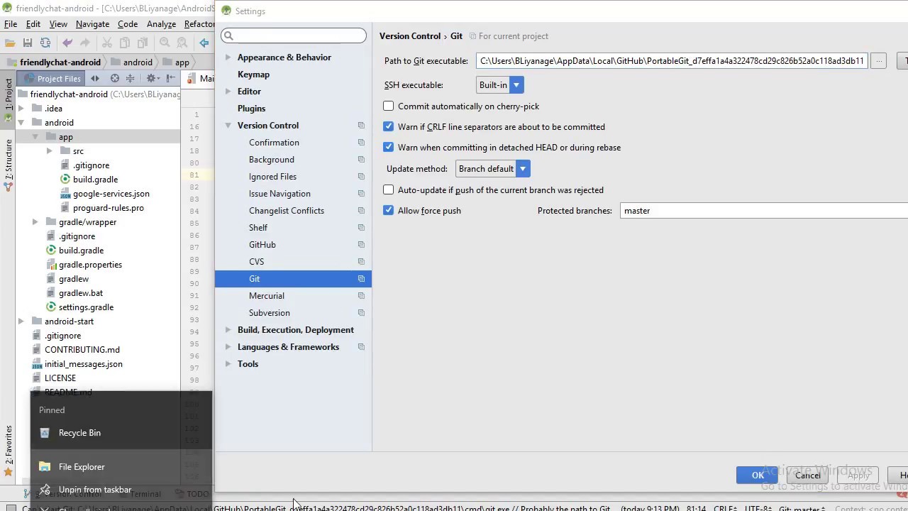 Can't start Git  Probably the path to Git executable is not valid
