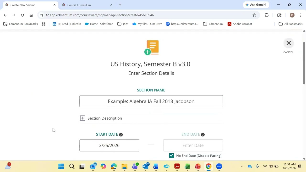 Creating a Course Section