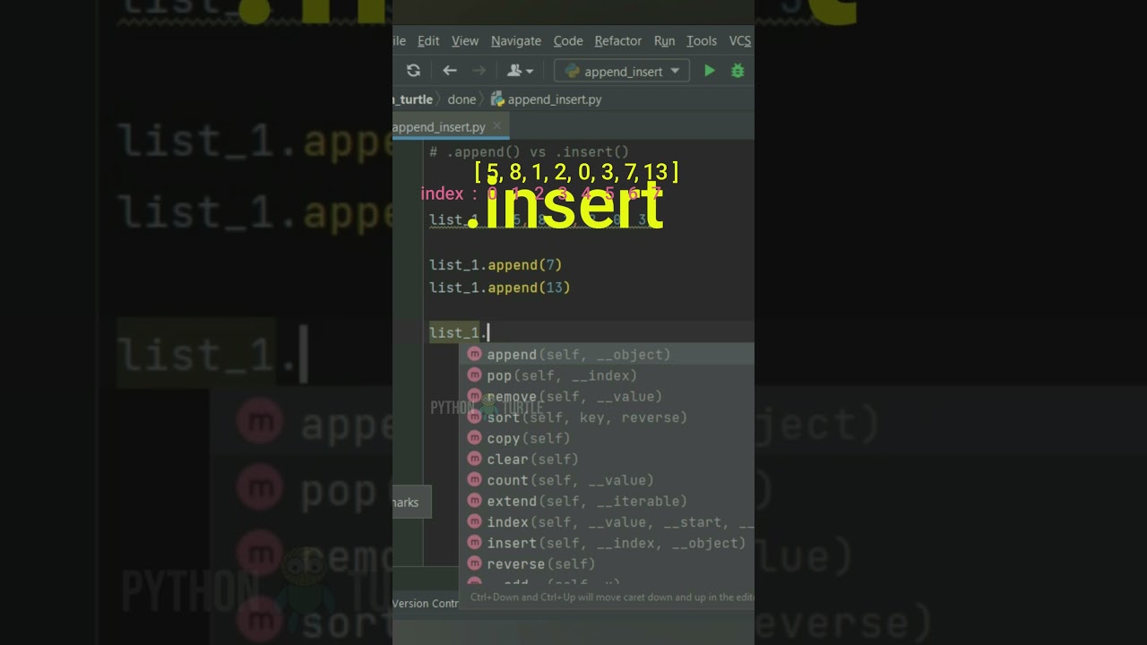 append vs insert in Python  #python #pythonprogramming #pythontricks #learning