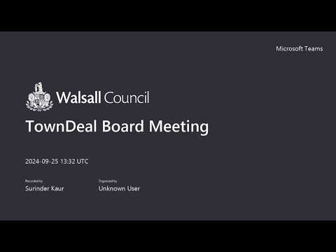 Walsall and Bloxwich Town Deal Board Meeting | 25 September 2024