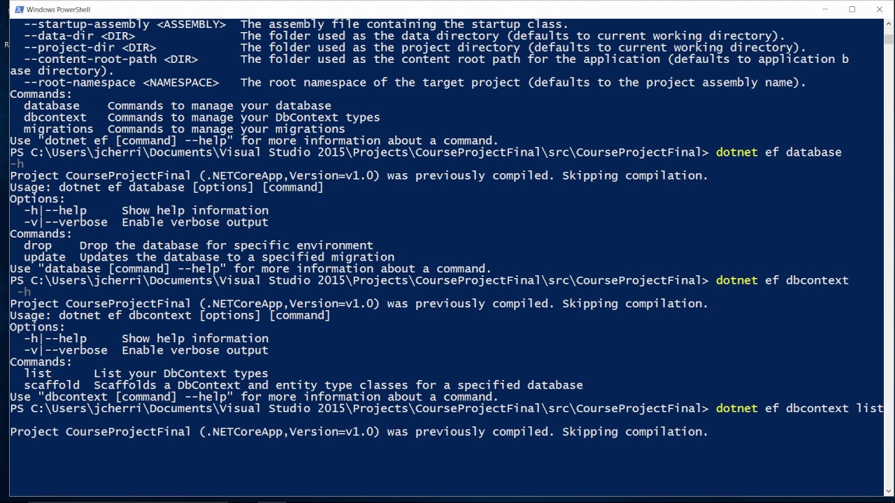Learning ASP.NET x83 EF Core    NET CLI EF Core Commands