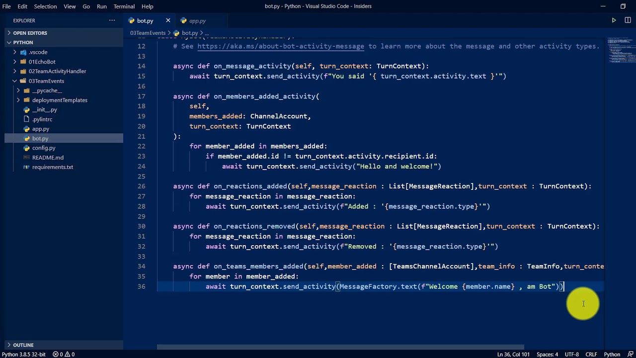 03 - Handling Team members in Python Bot #Python