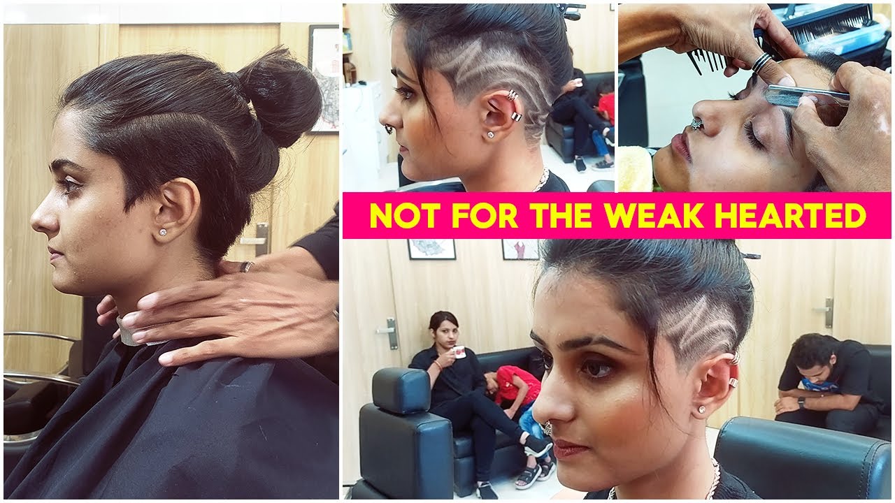 Eyebrow slit with undercut hair tattoo design | Indian women haircut