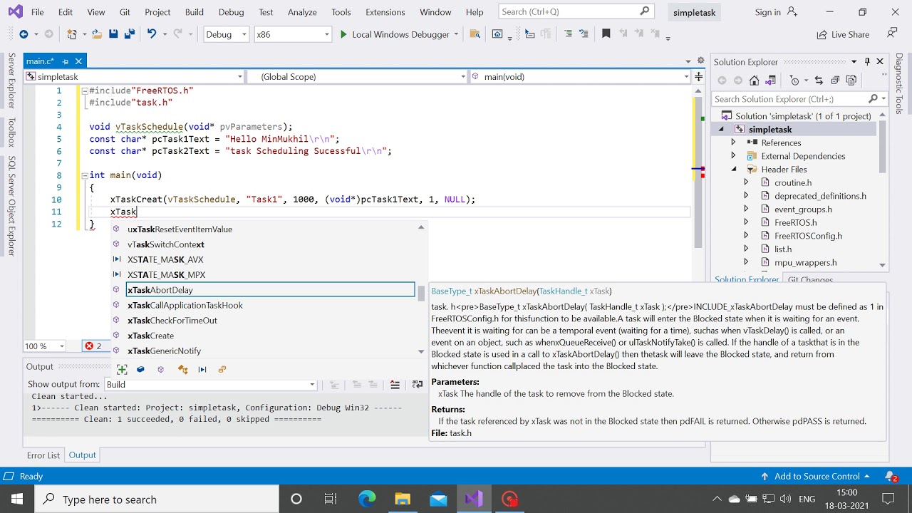 FreeRTOS Task Scheduling using Visual Studio 2019