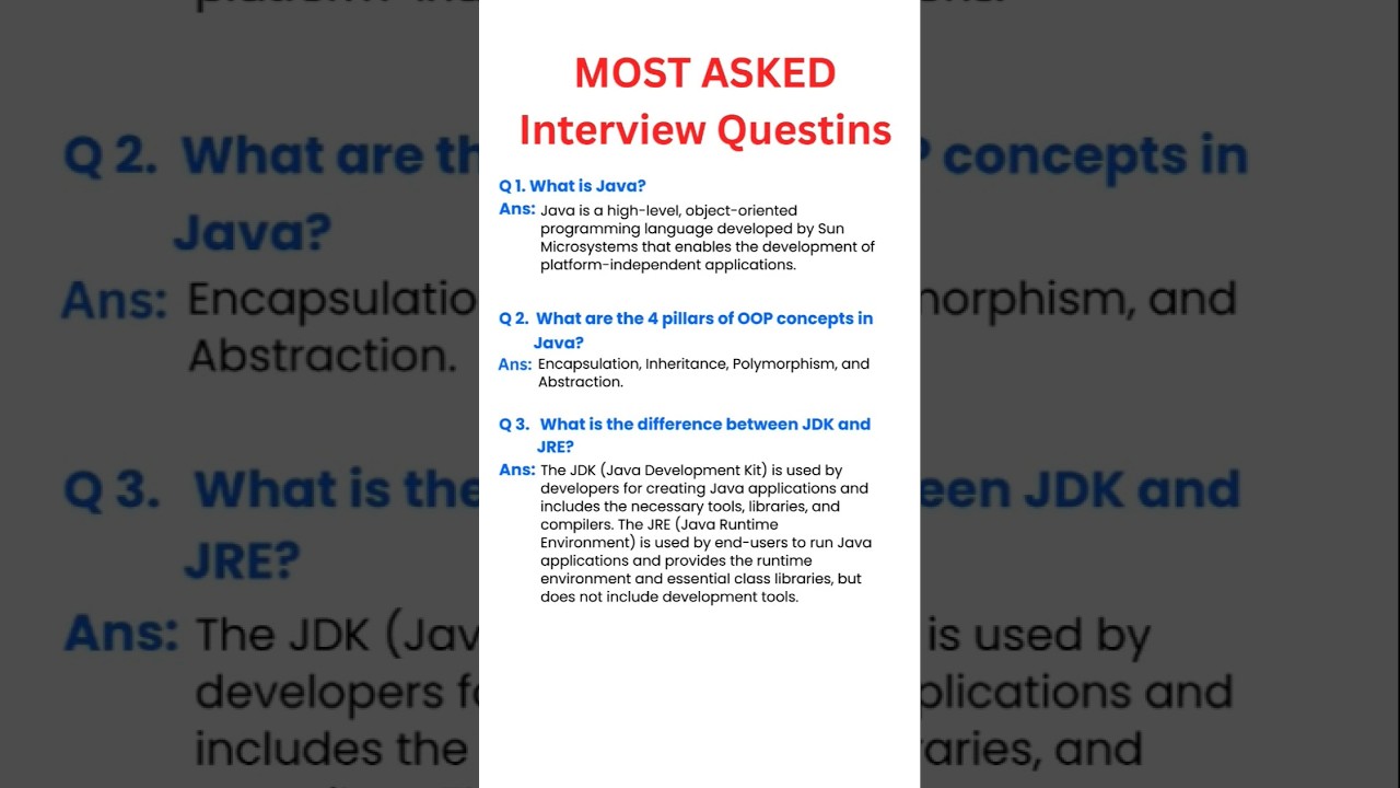 Java Most ask Interview Questions with Answers #java #interview #interviewquestions #important