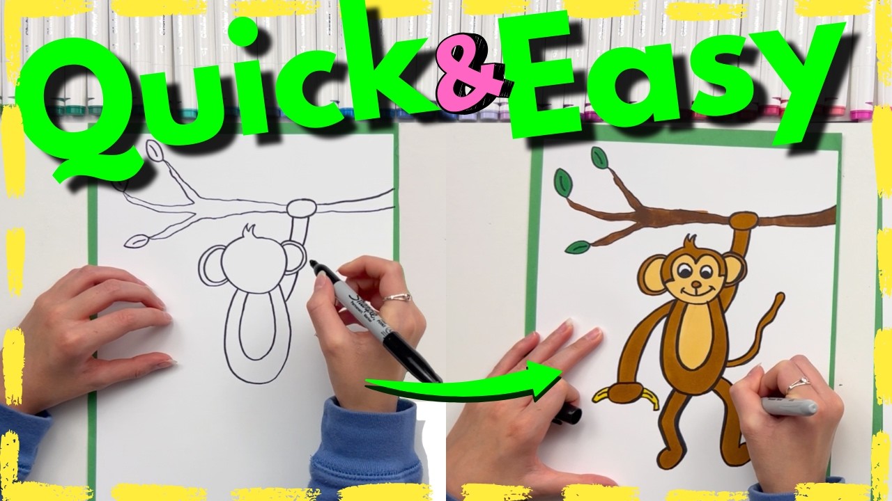 How To Draw a Monkey Hanging From a Branch Easy - Beginner Level
