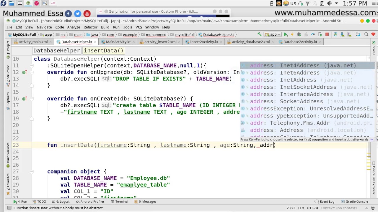 شرح 37 Kotlin Android Sqlite Database كورسات بالعربي