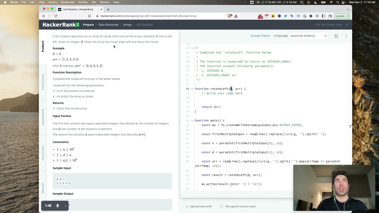 Left Rotation | HackerRank Solution (Javascript)