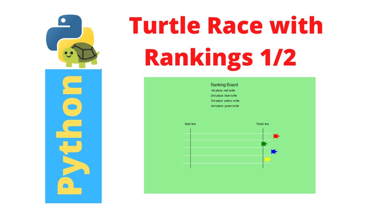 Python Turtle Graphics Tutorial - Turtle Race Game with Final Rankings, 1/2