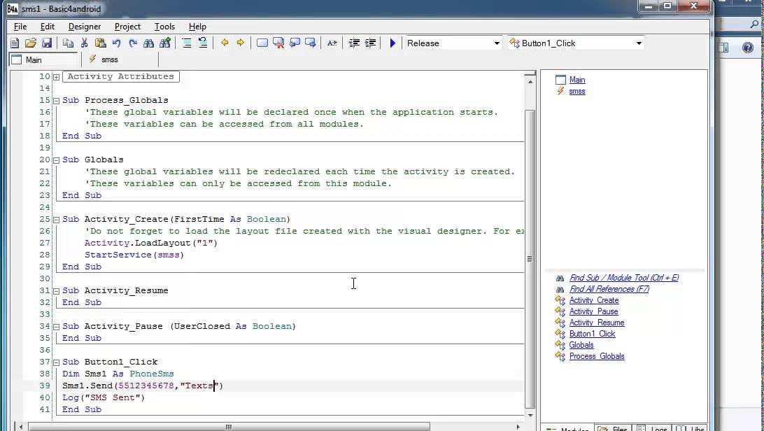 Tutorial SEND / ENVIO SMS BASIC4ANDROID B4A