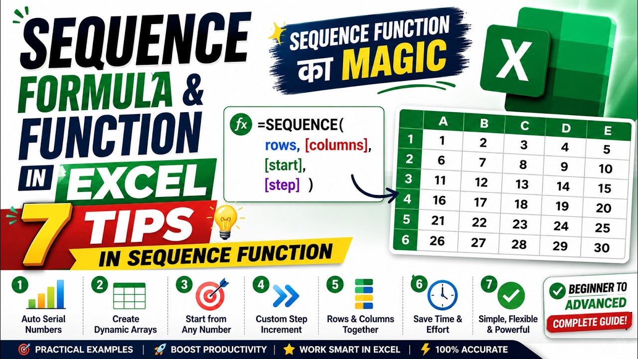 Sequence Formula & Function in Excel 🚀 | Excel SEQUENCE Function का Magic | 7 Amazing Tricks 🔥