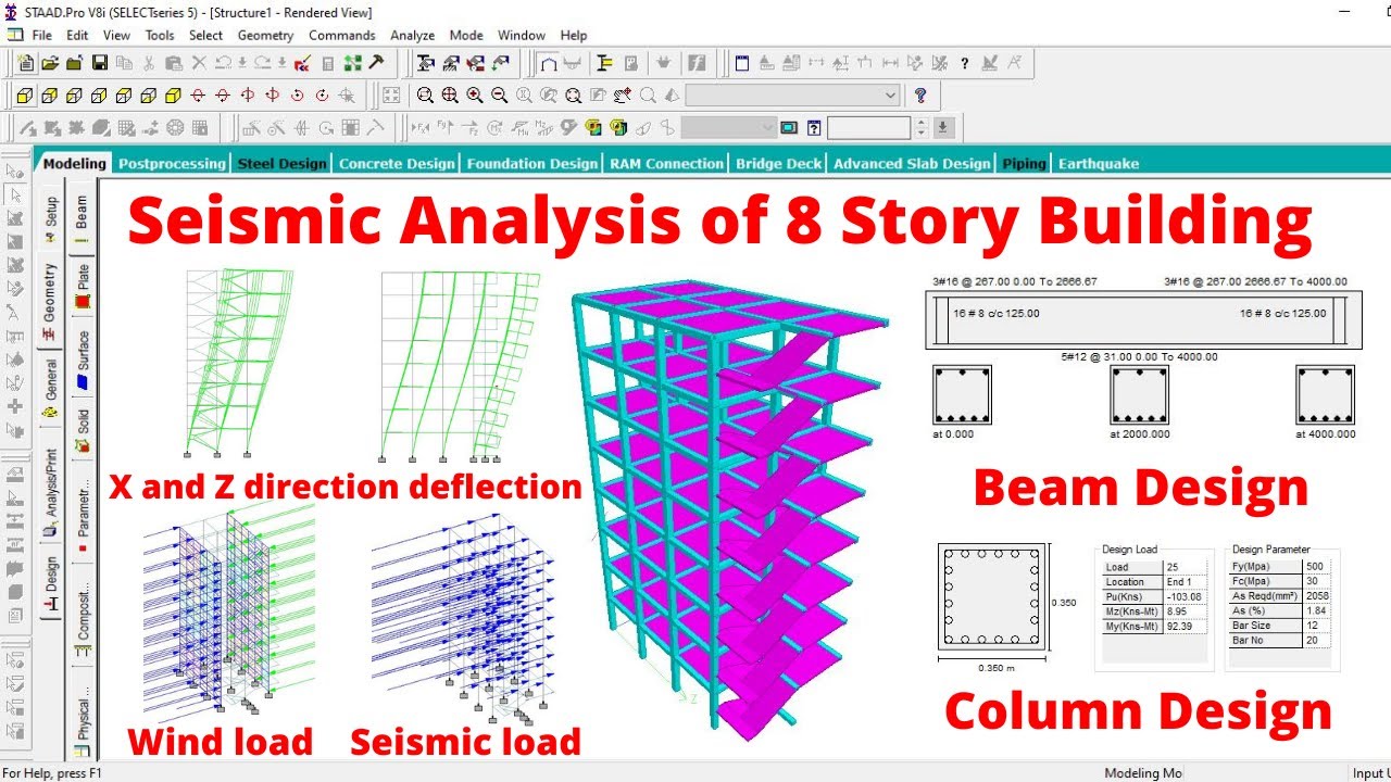 Seismic analysis of 8 story building Staad Pro | Building Design | civil engineering | online |