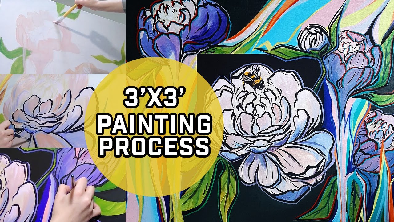 large scale peonies painting process