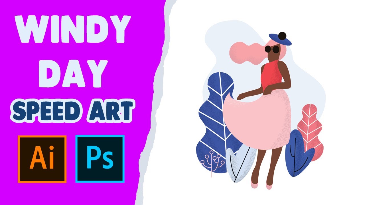 Windy Day ✨ Flat Design Illustration || Illustrator+Photoshop SpeedArt ✨