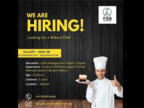 Bakery chef Vacancy in Makkah