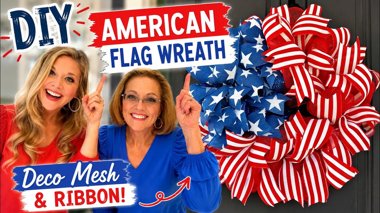DIY American Flag Wreath with Ribbon & Deco Mesh | Easy Patriotic Wreath Tutorial
