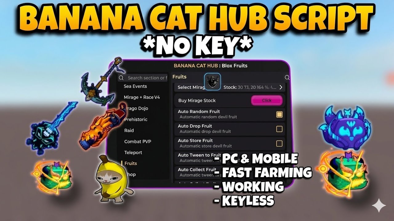 🍌 NEW Banana Cat Hub Script NO KEY (2026) | BEST Blox Fruits Script