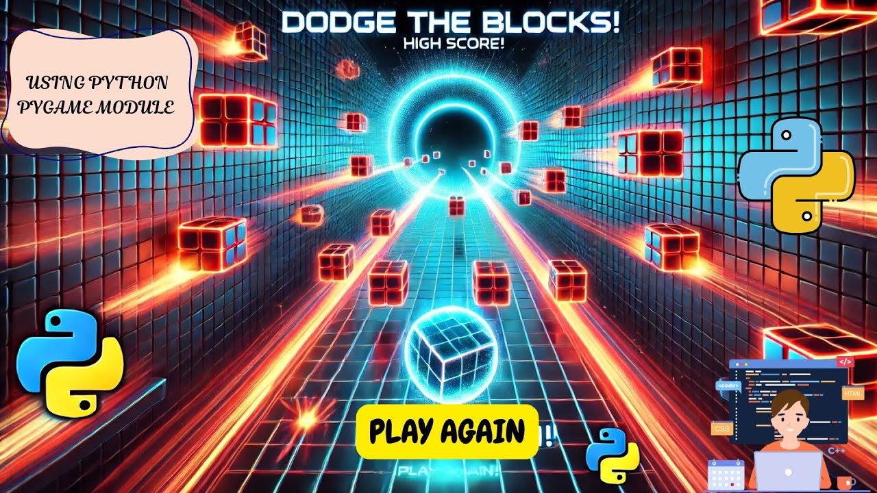 Dodge the Blocks Game in Python! | Pygame Project with High Score & Restart Feature