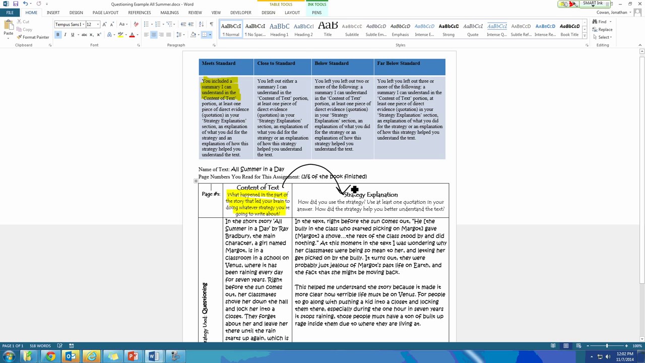Metacognitive Reading Strategy: Questioning Example