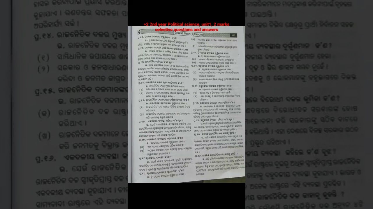 +2 2nd year political science unit1 || 2 marks selective questions and answers ||