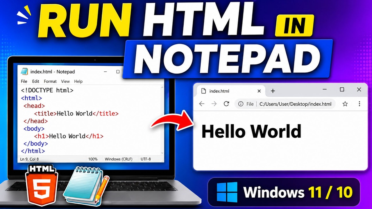 How to Save and Run HTML File in Notepad (Windows 10/11) | Beginner HTML Tutorial