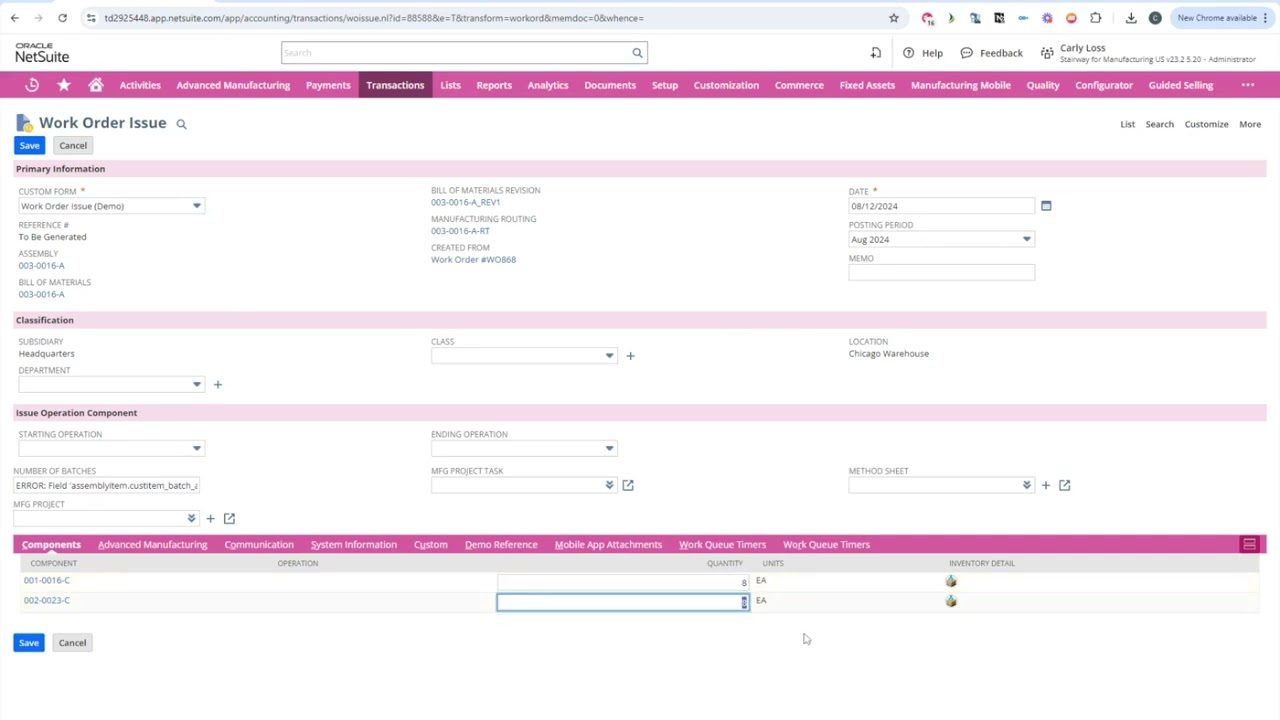 Work Order Issue Records 1