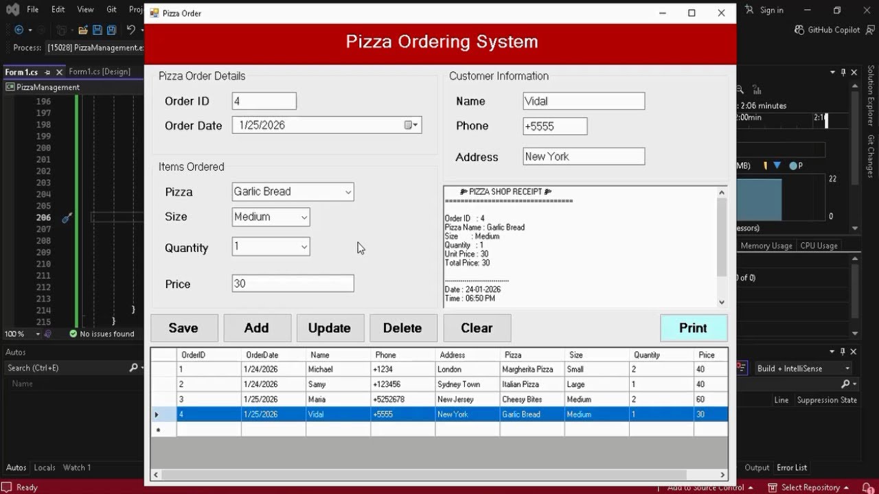 Pizza Ordering System Using C#.Net With Source Code