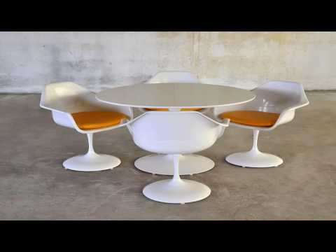 Saarinen Style 47 Large Size White Tulip Table 4 Tulip Chairs Grey Seat Cus