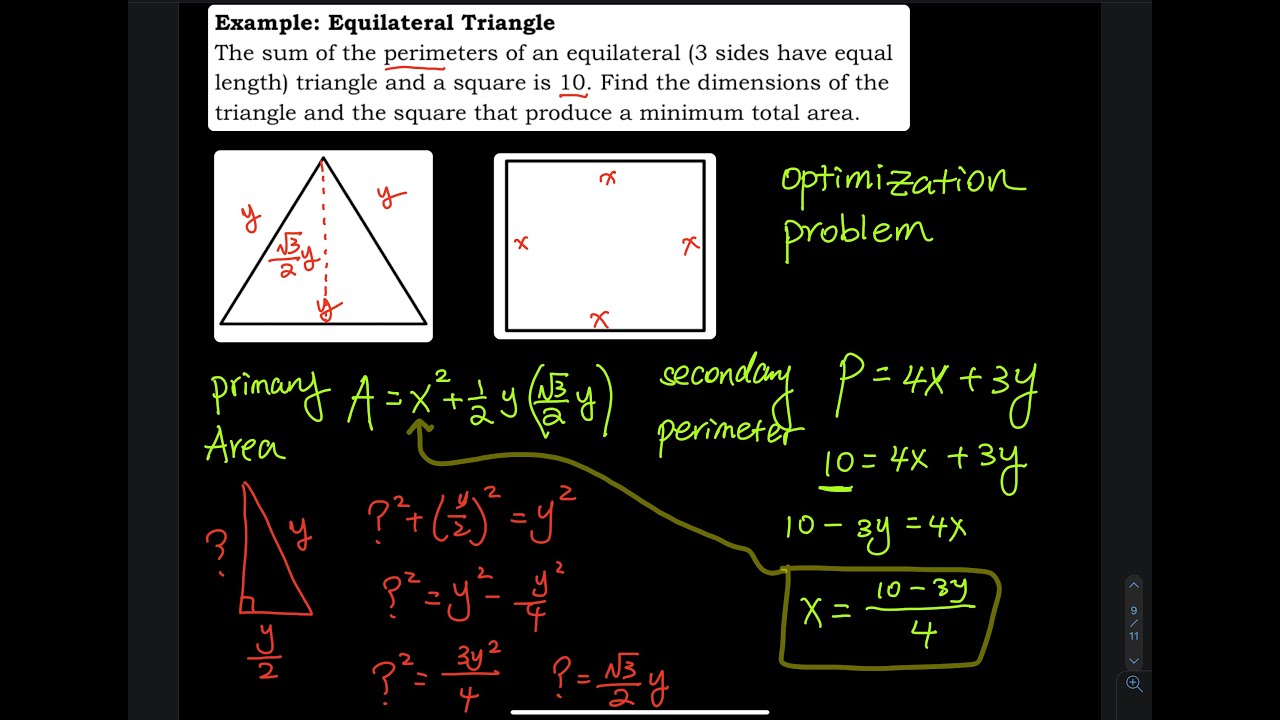 4.7 Part 6: Optimization - Equilateral Triangle & Square | Differential Calculus