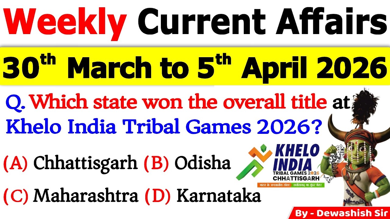 30 March – 5 April 2026 Current Affairs 🔥 | Weekly MCQs | One Shot Revision | All Exams 2026 😳