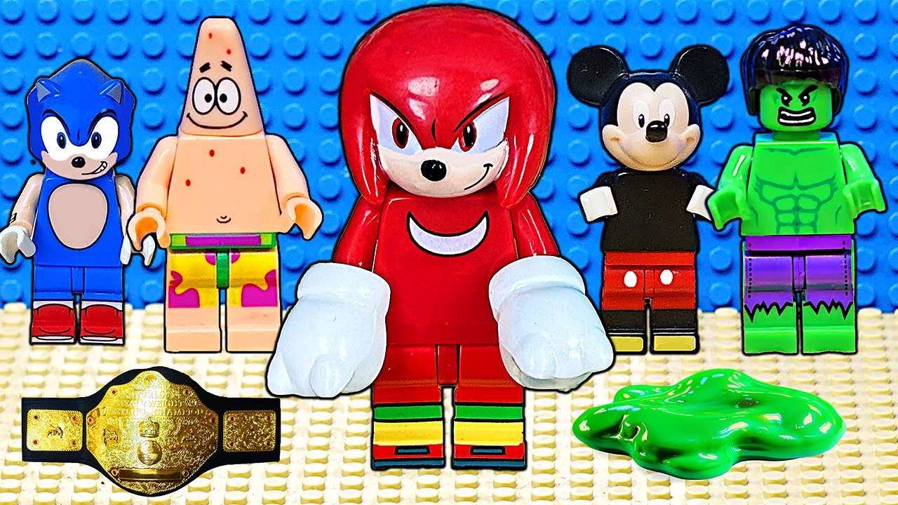 Sonic vs Mickey vs Knuckles vs Patrick vs Hulk - LEGO Duplo Toys Plush Battle For Kids! #12