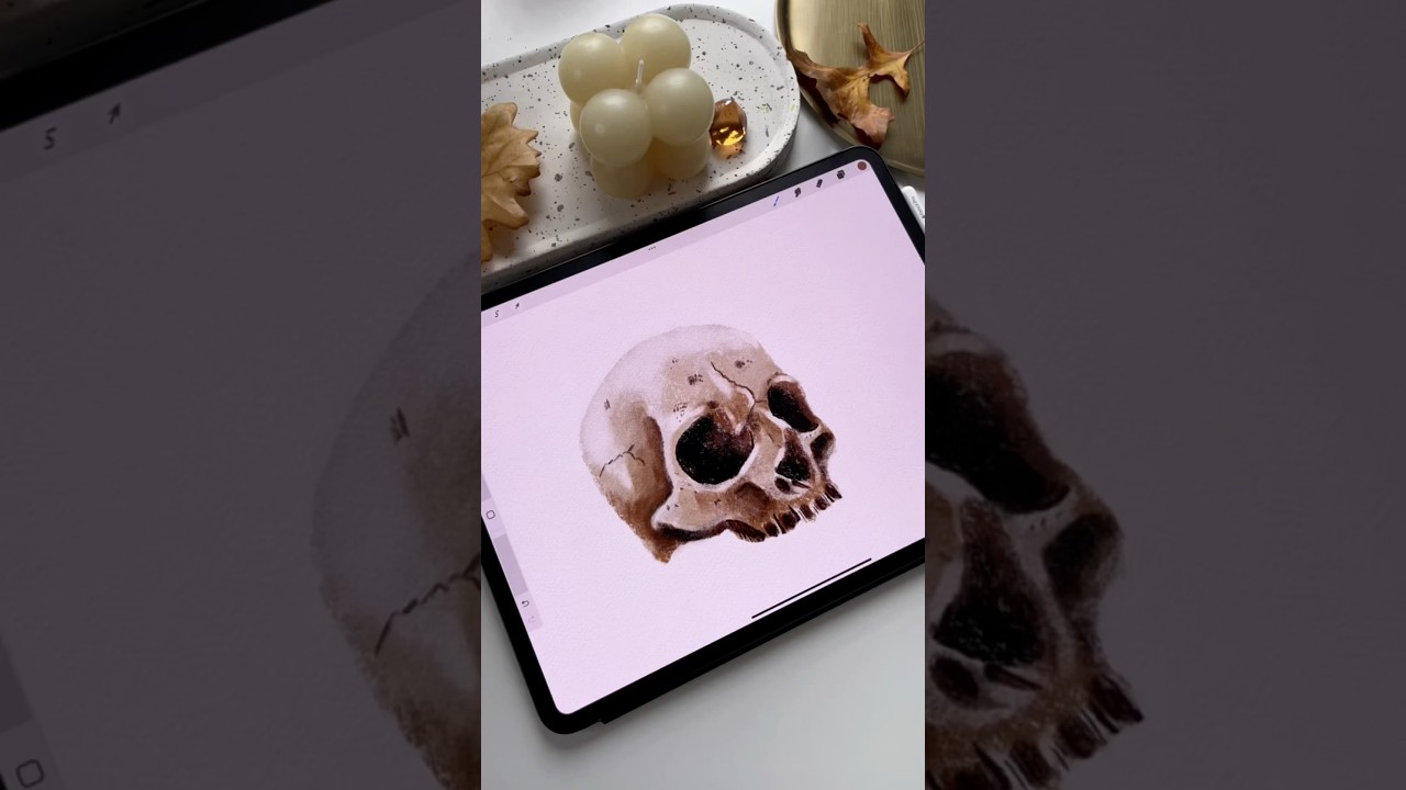 Drawing Process in Procreate - Oil Pastels Skull #shorts #procreate #drawing #halloween