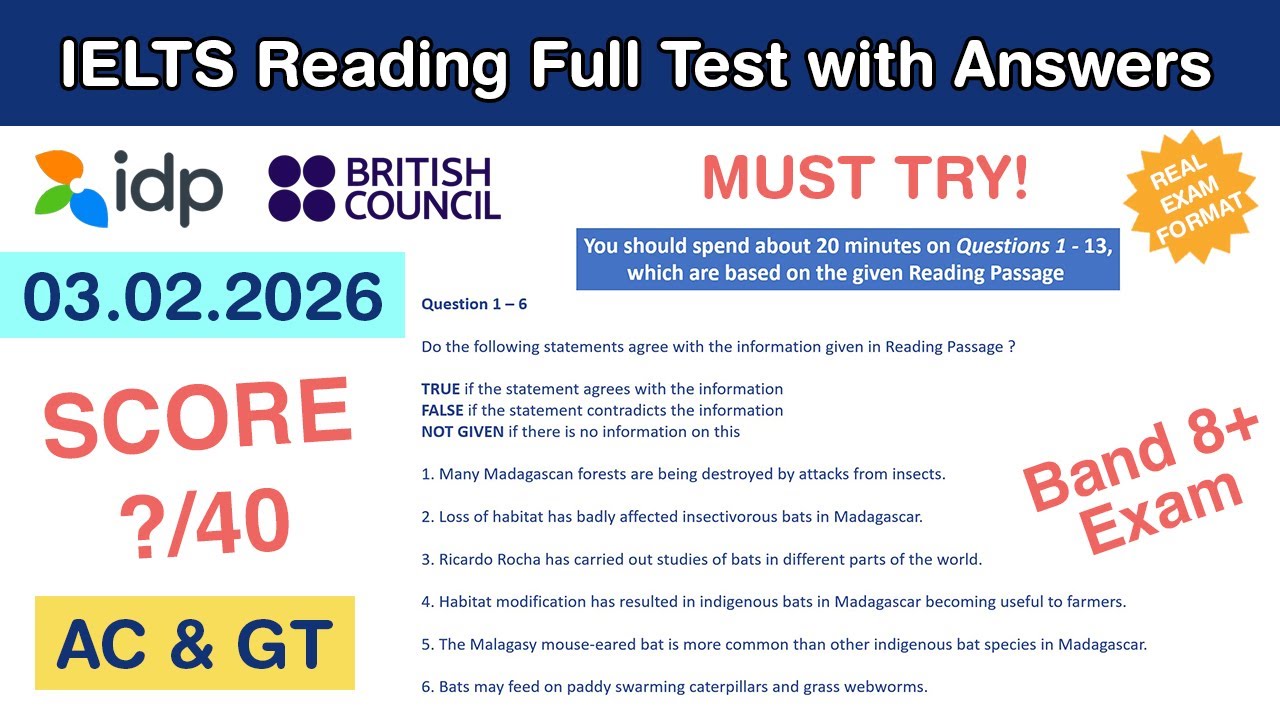 IELTS Reading Practice Test with Answers 03.02.2026 - Test #147