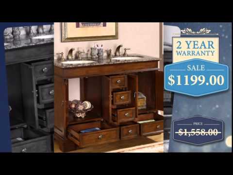 48 Inch Small Double Sink Vanity with Granite or Travertine Top - uniquevanities.com