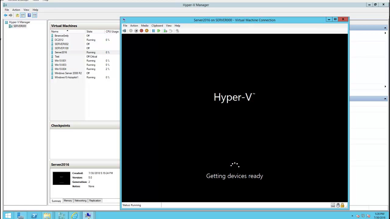 Install Windows Server 2016 in Hyper V