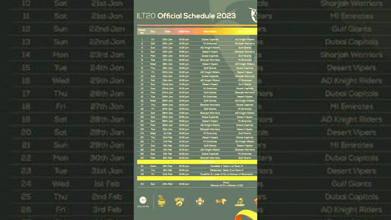 ILT20 international  League  Schedule 2023