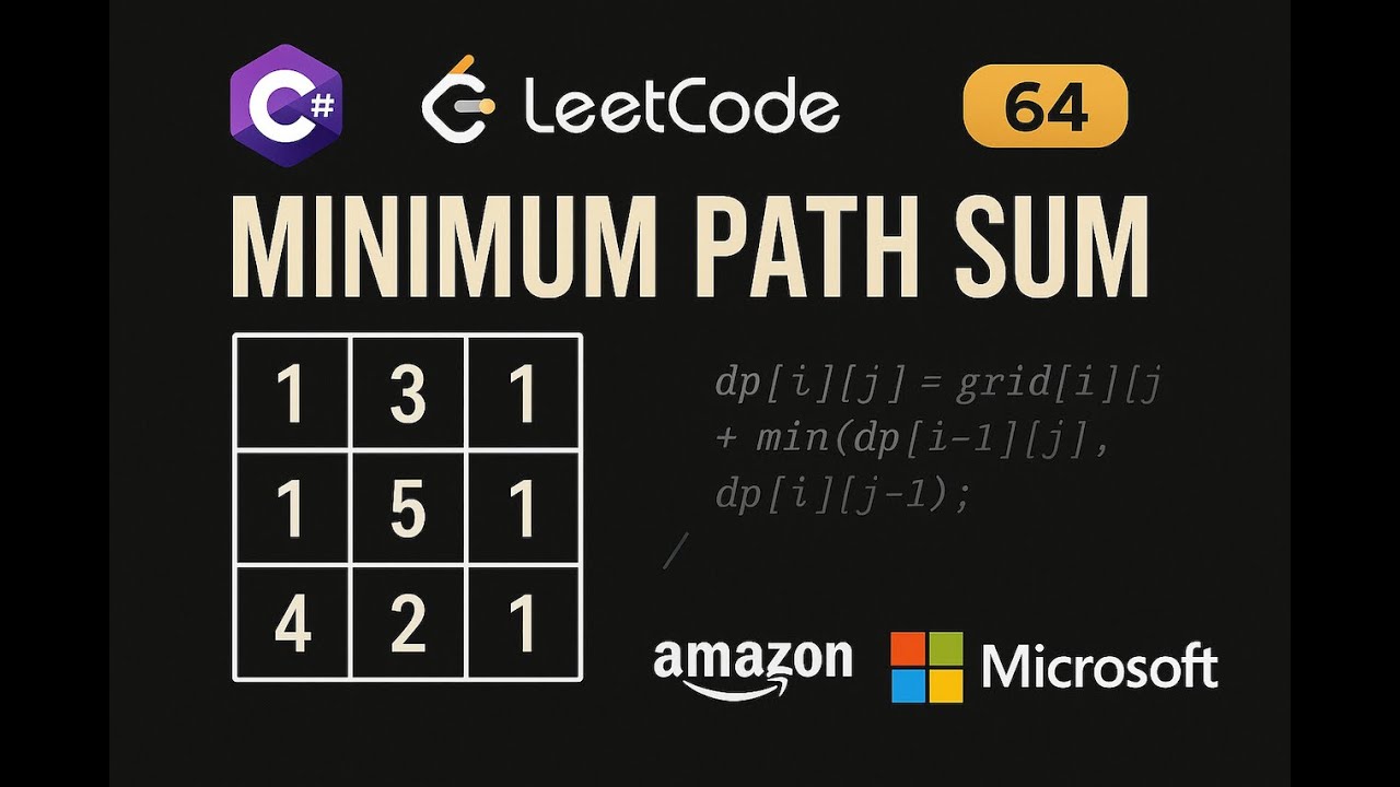 LeetCode 64: Minimum Path Sum | CSharp Solution | Dynamic Programming