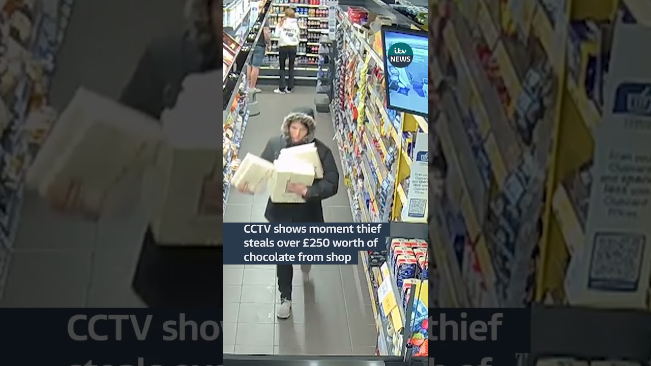 CCTV shows moment thief steals over £250 worth of chocolate from shop | ITV News