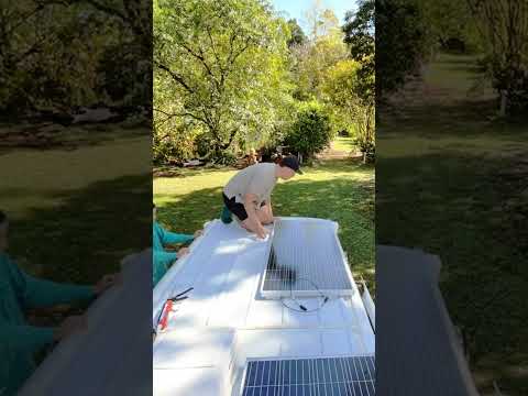 Installing solar panels on our van #vanbuild #vanlife #campervan