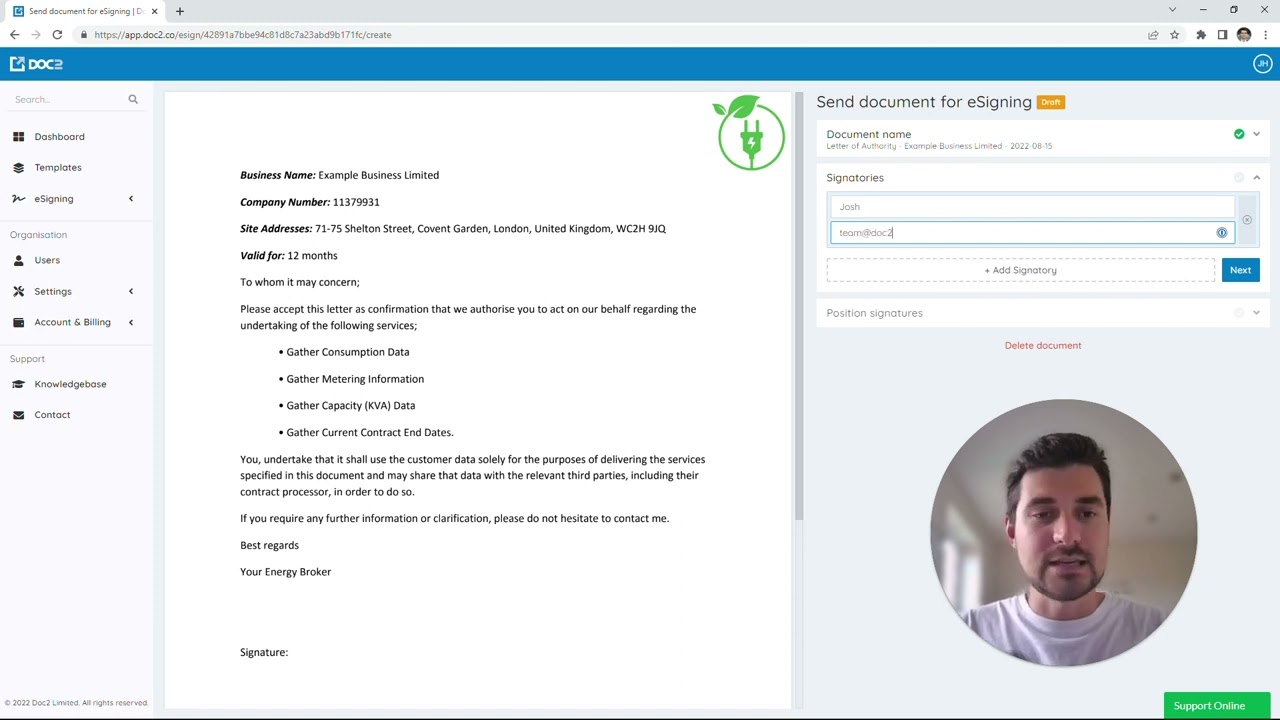 Sending your first document for eSigning with Doc2