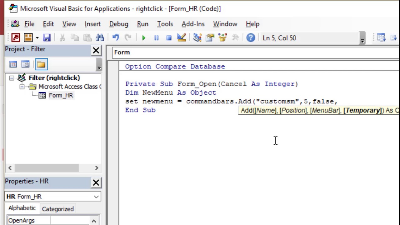 custom shortcut menu VBA Access (English)