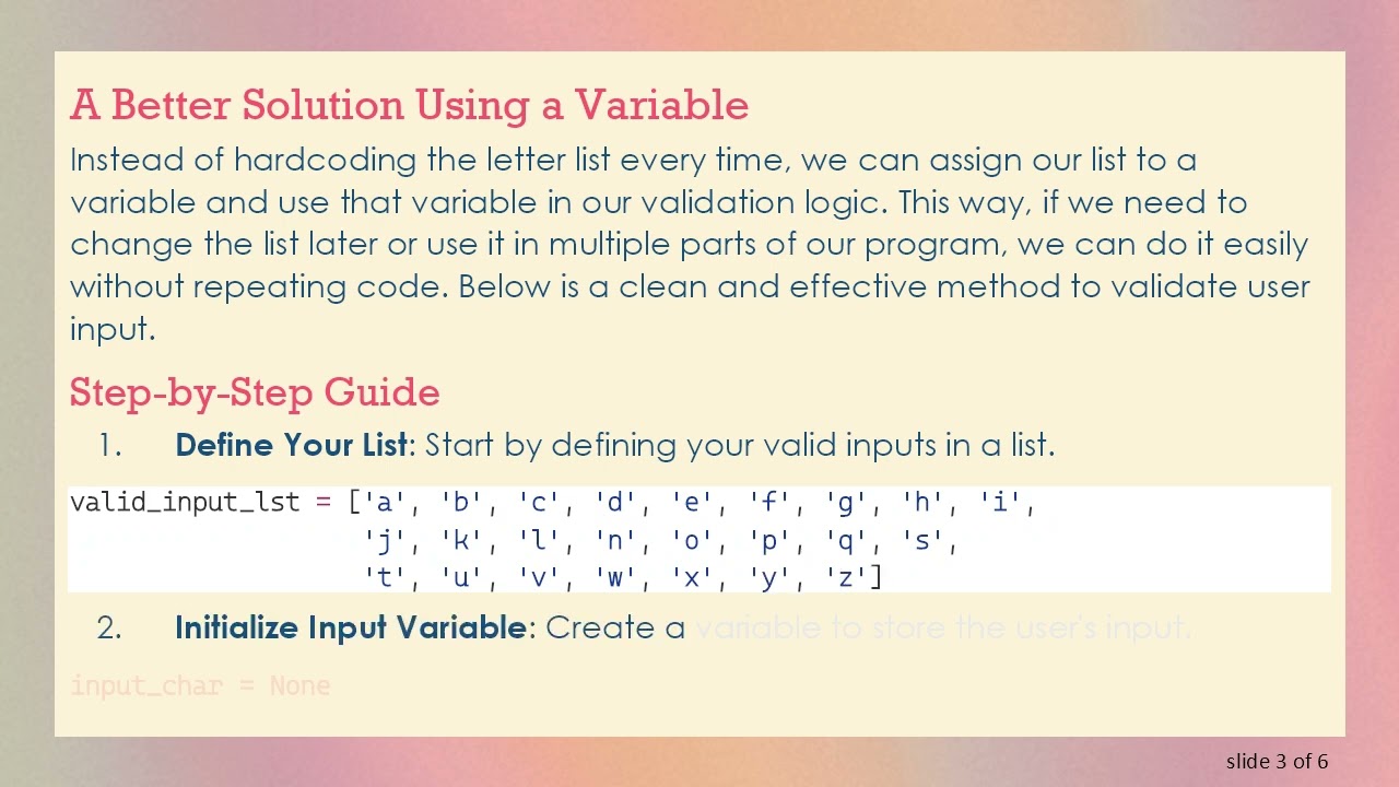 Simplifying User Input Validation with Python Lists