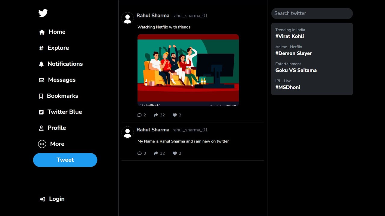Twitter Clone using MERN Stack , Redux Toolkit , Tailwind CSS