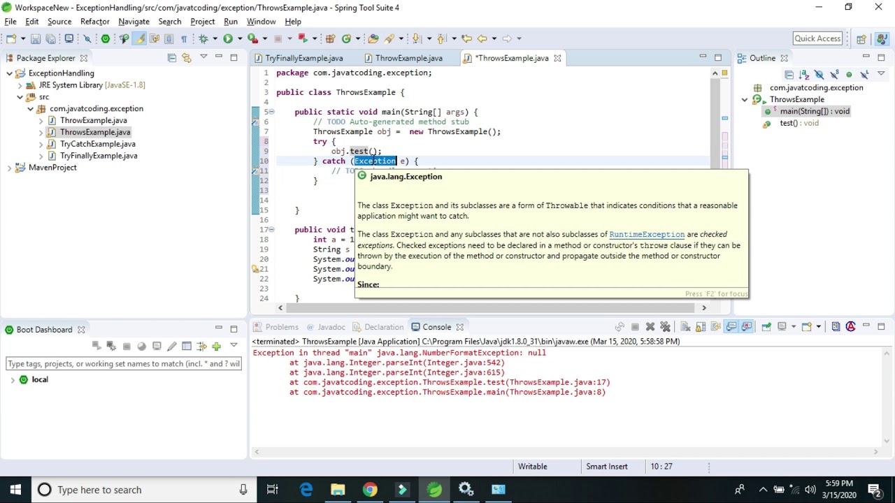 Exception Tutorial 6 # Java exception handling throws keyword with example#JavaTCoding