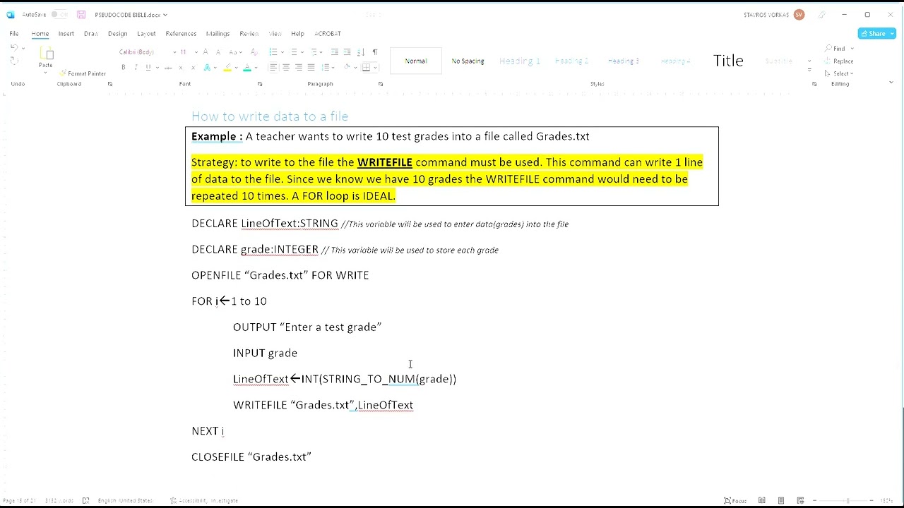CIE AS-Level Computer Science 9618 Paper 2: FILES-Basics and write to file
