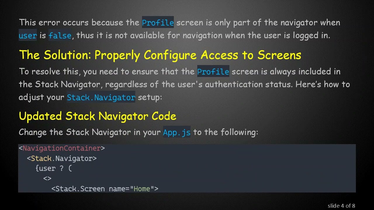 Fixing the NAVIGATE Error in React Native Stack Navigation