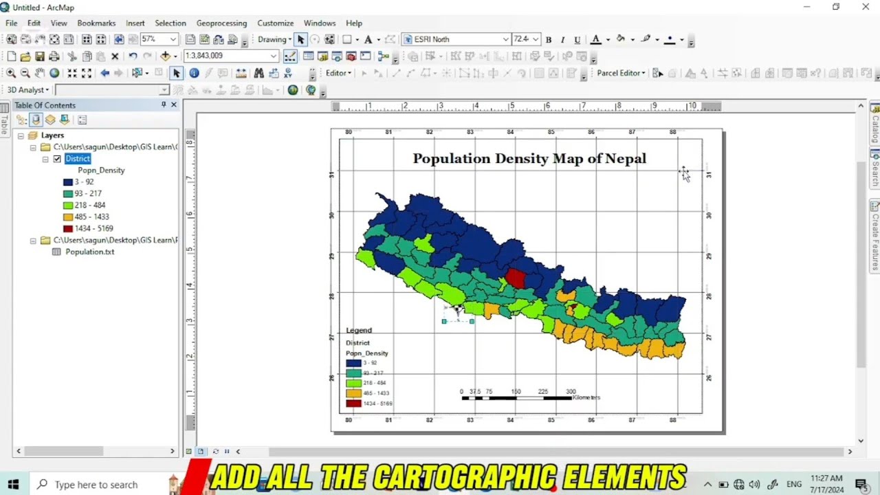 ArGIS Tutorial 7:Create population density map of any country using ArcMap || Step by step 
