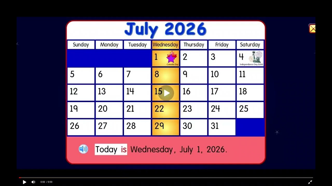 Starfall Calendar July 1st 2026 